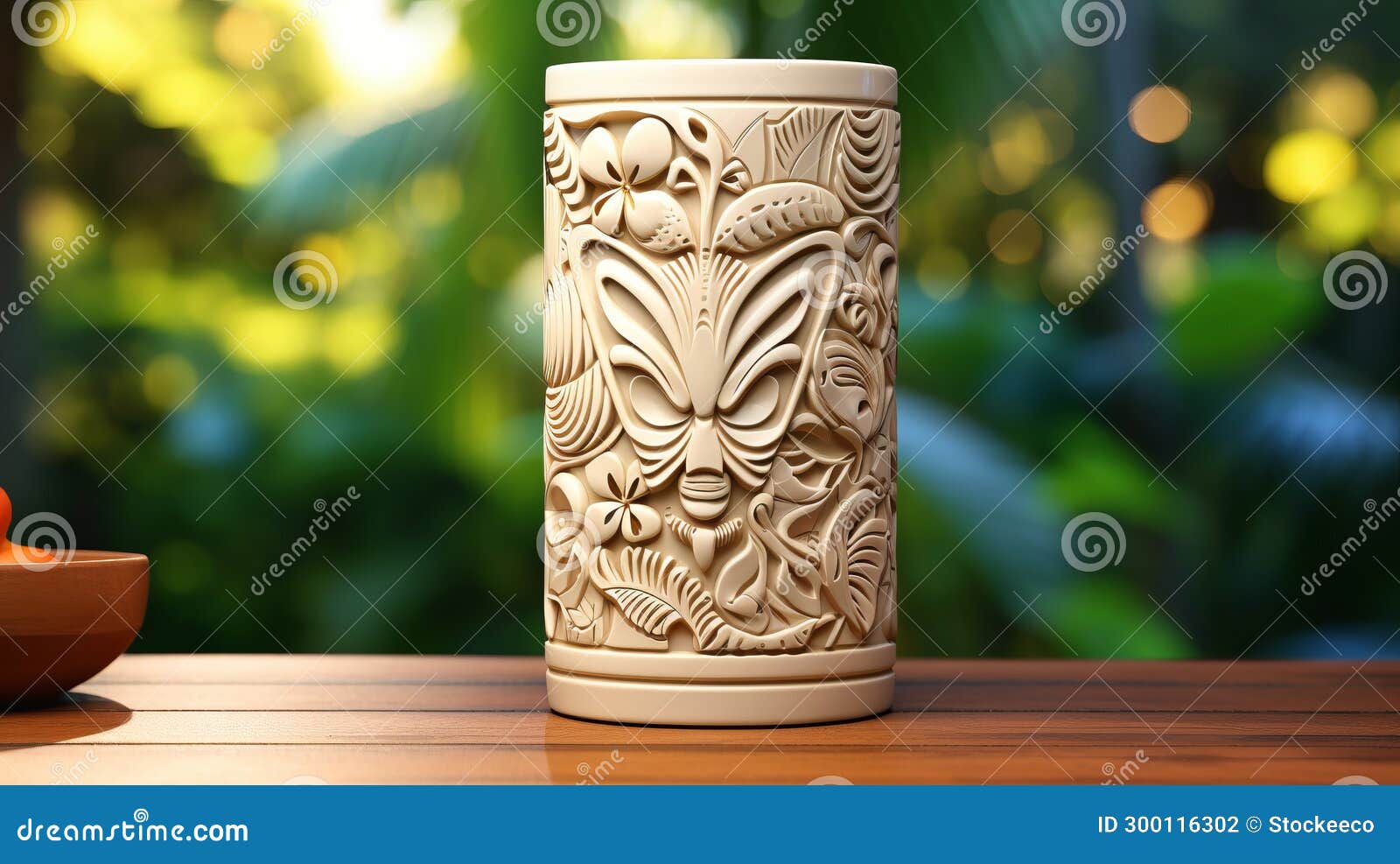 Realistic Tiki Jar with Nature-inspired Designs and Caricature Faces ...