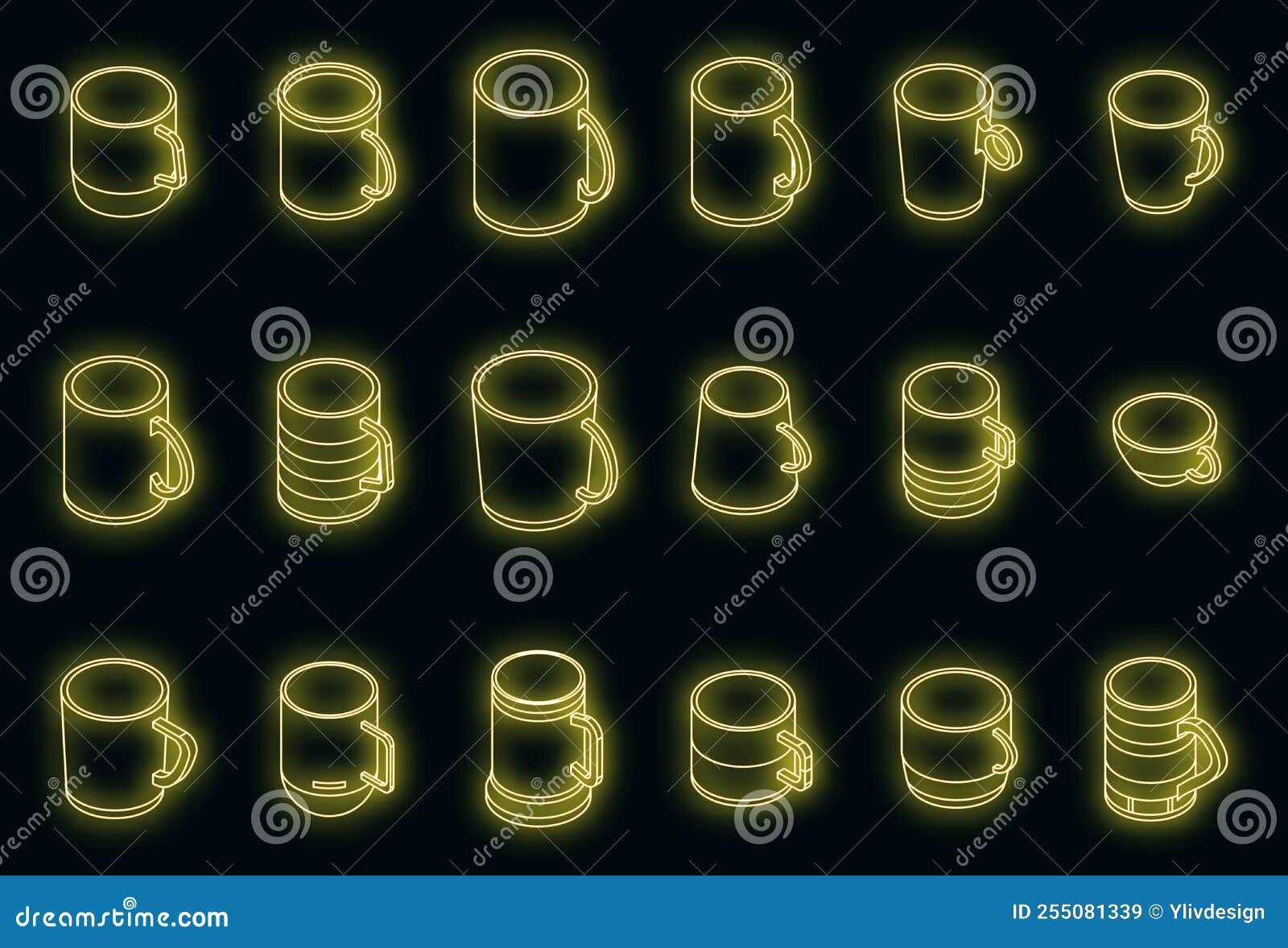 Mug icons set vector neon stock illustration. Illustration of italian ...