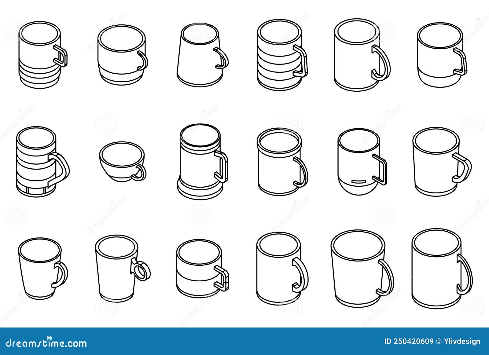 Mug Icons Set Vector Outline Stock Vector - Illustration of outline ...