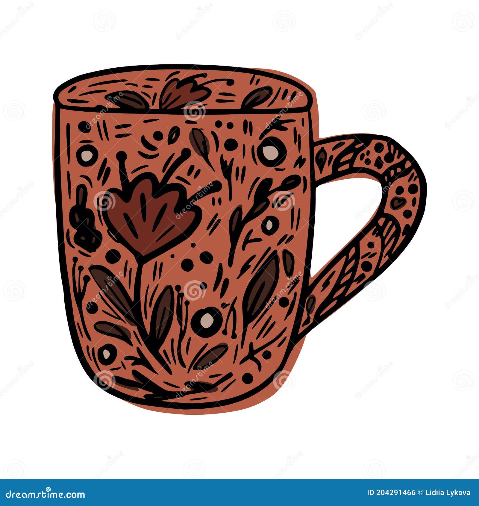 Mug Isolated on White Background. Hand Drawn Graphic Element with ...
