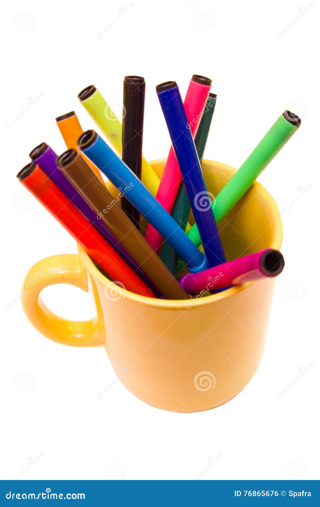Mug with Markers Close Up View Stock Photo - Image of colorful ...