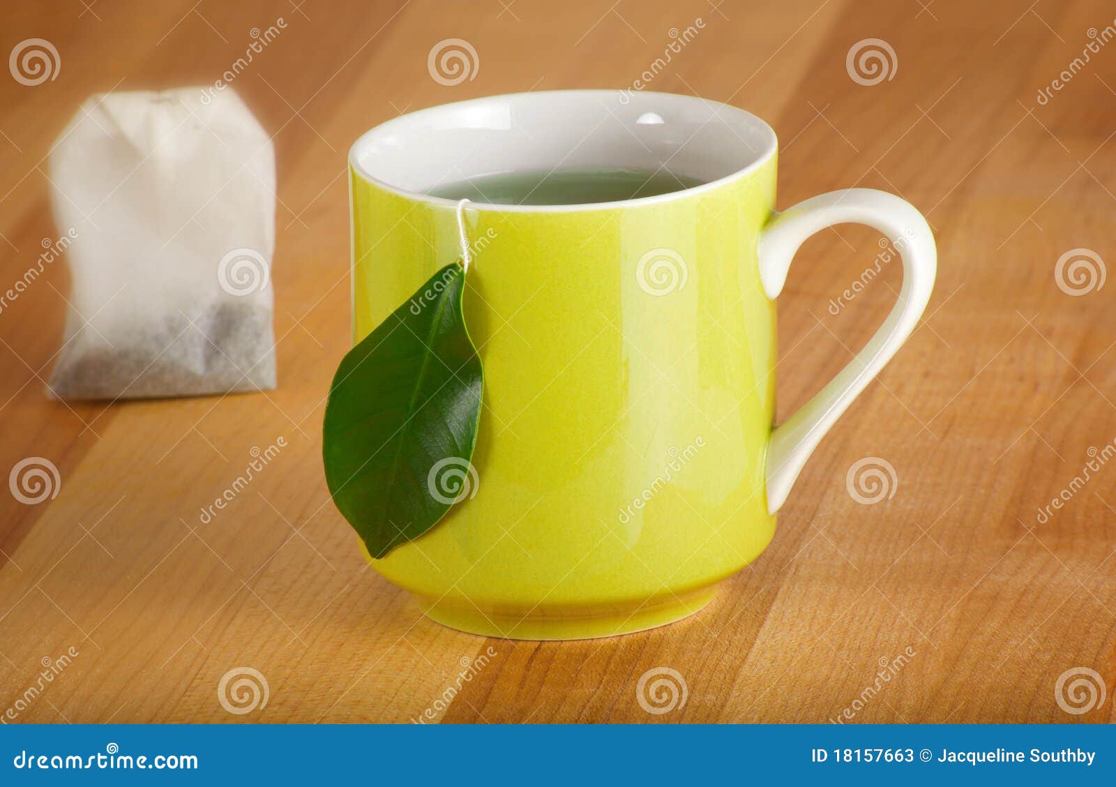 Mug of Organic Green Tea and Teabag Stock Image - Image of coffee ...