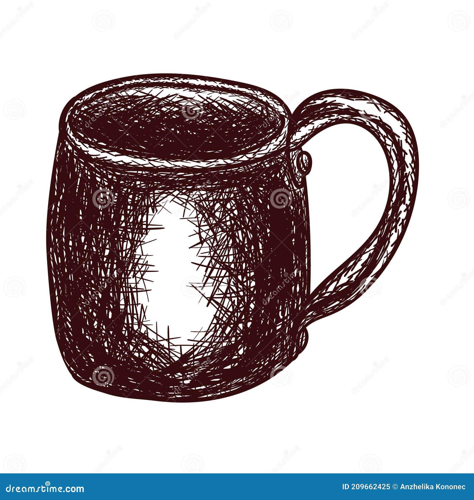 Mug Sketch, Contour Drawing Isolated on White Background, Stock Vector ...