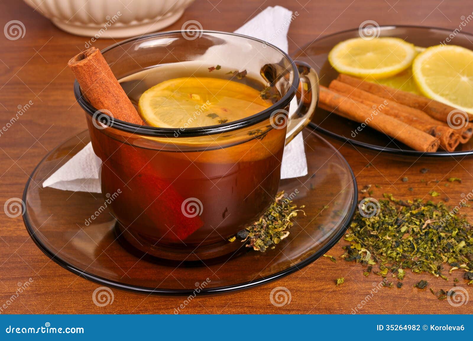 Mug of Tea with Lemon and Cinnamon Stick Stock Photo - Image of saucer ...