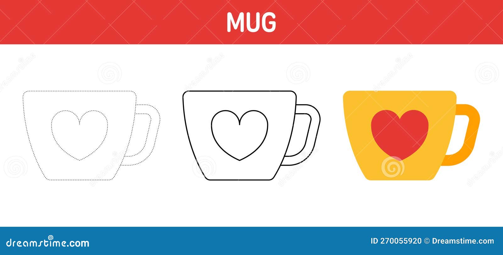 Mug Tracing and Coloring Worksheet for Kids Stock Vector - Illustration ...