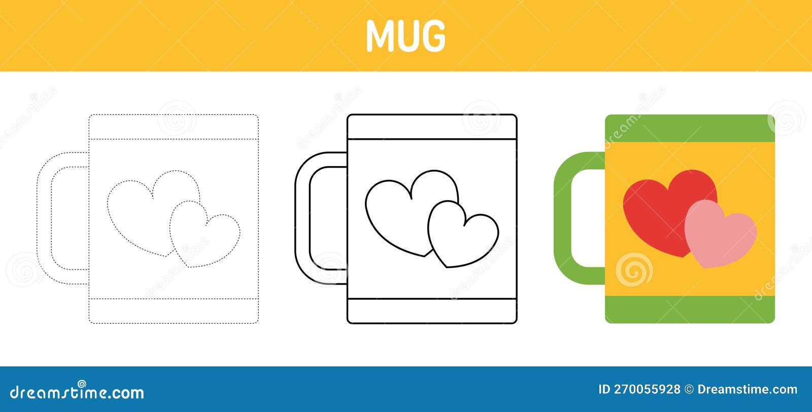 Mug Tracing and Coloring Worksheet for Kids Stock Vector - Illustration ...