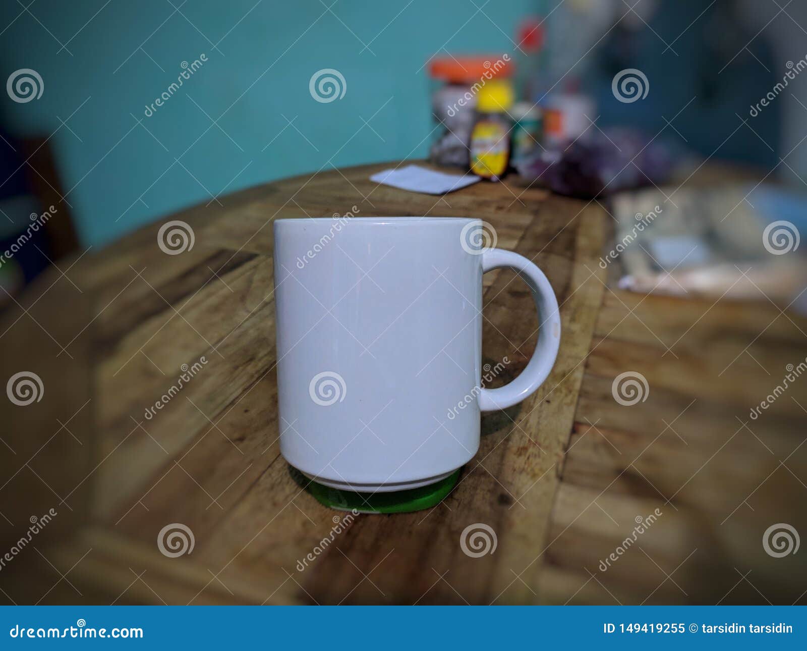 Mug on the Wood table stock image. Image of wood, white - 149419255