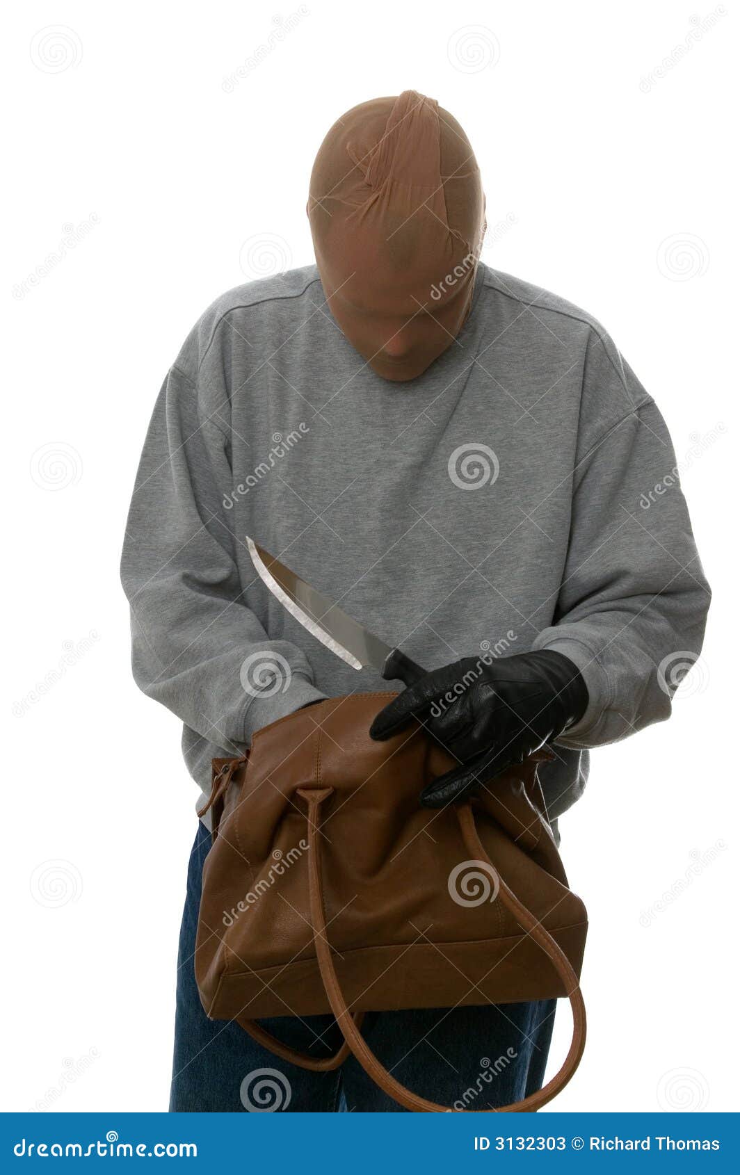 Mugger Searching a Handbag. Stock Image - Image of theft, isolated: 3132303