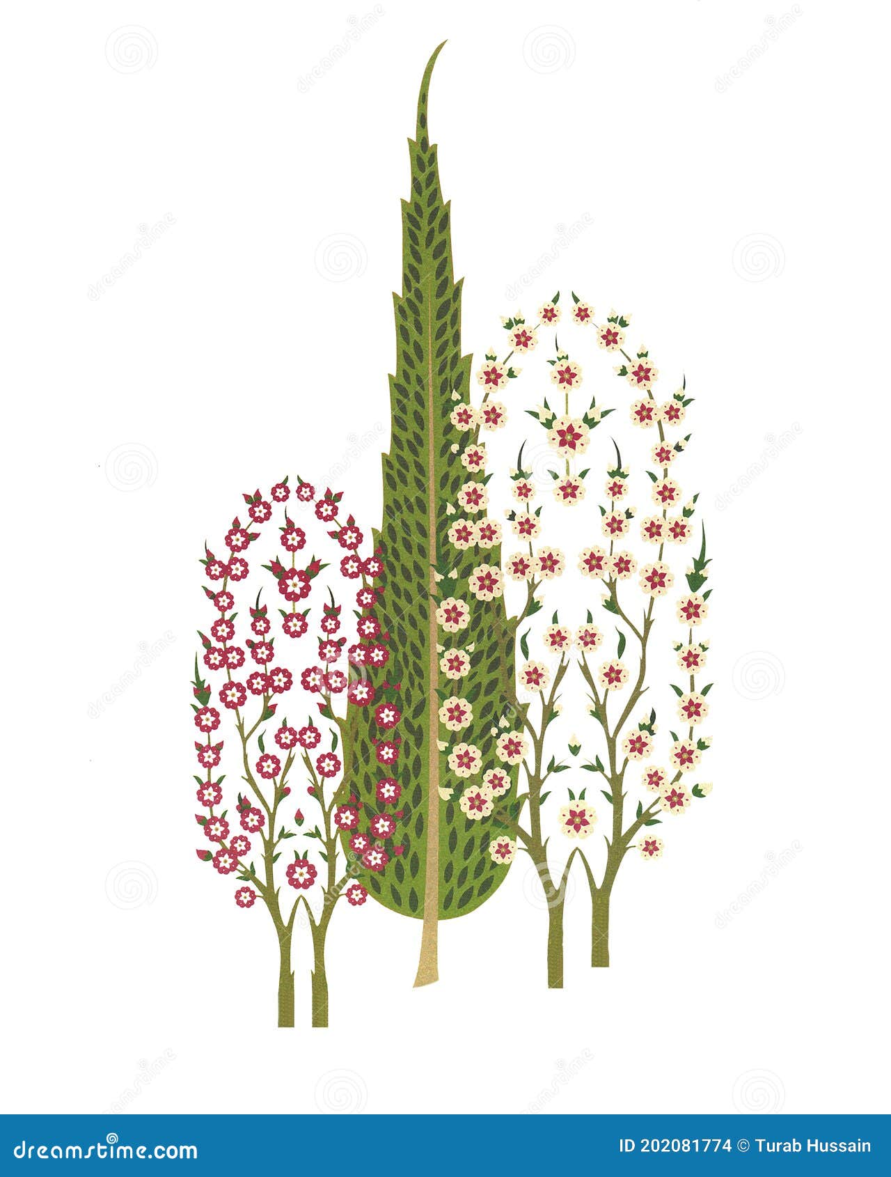 Mughal Floral Tree Illustration Stock Photo - Image of folwers ...
