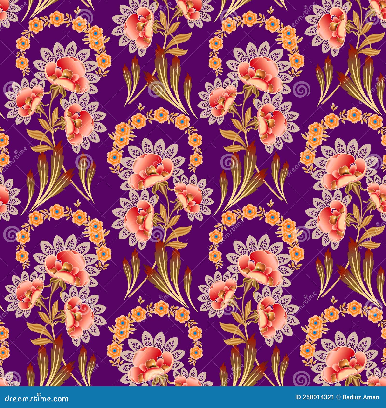 Mughal Flower Motif All Over Pattern Stock Illustration - Illustration ...