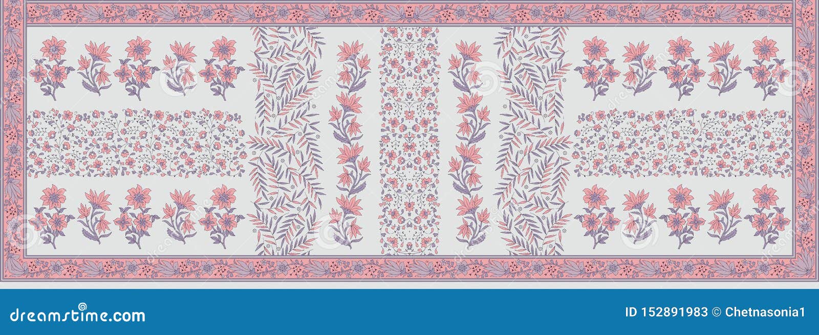 Mughal Flower Motif with Border Design Stock Illustration ...