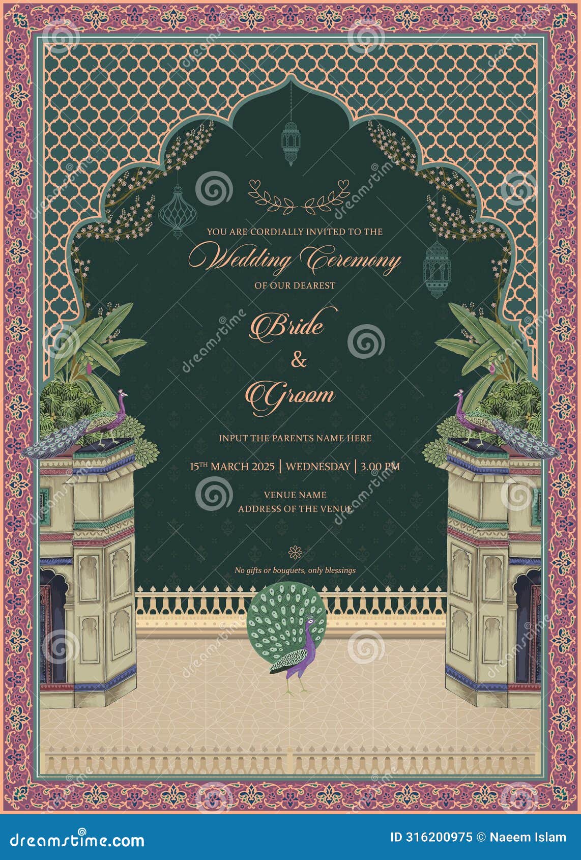 Traditional Mughal Wedding Invitation Card Design. Stock Vector ...