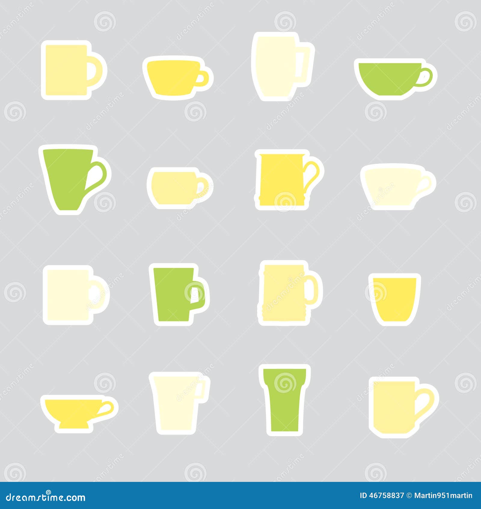 Mugs and Cups Color Simple Stickers Set Stock Vector - Illustration of ...
