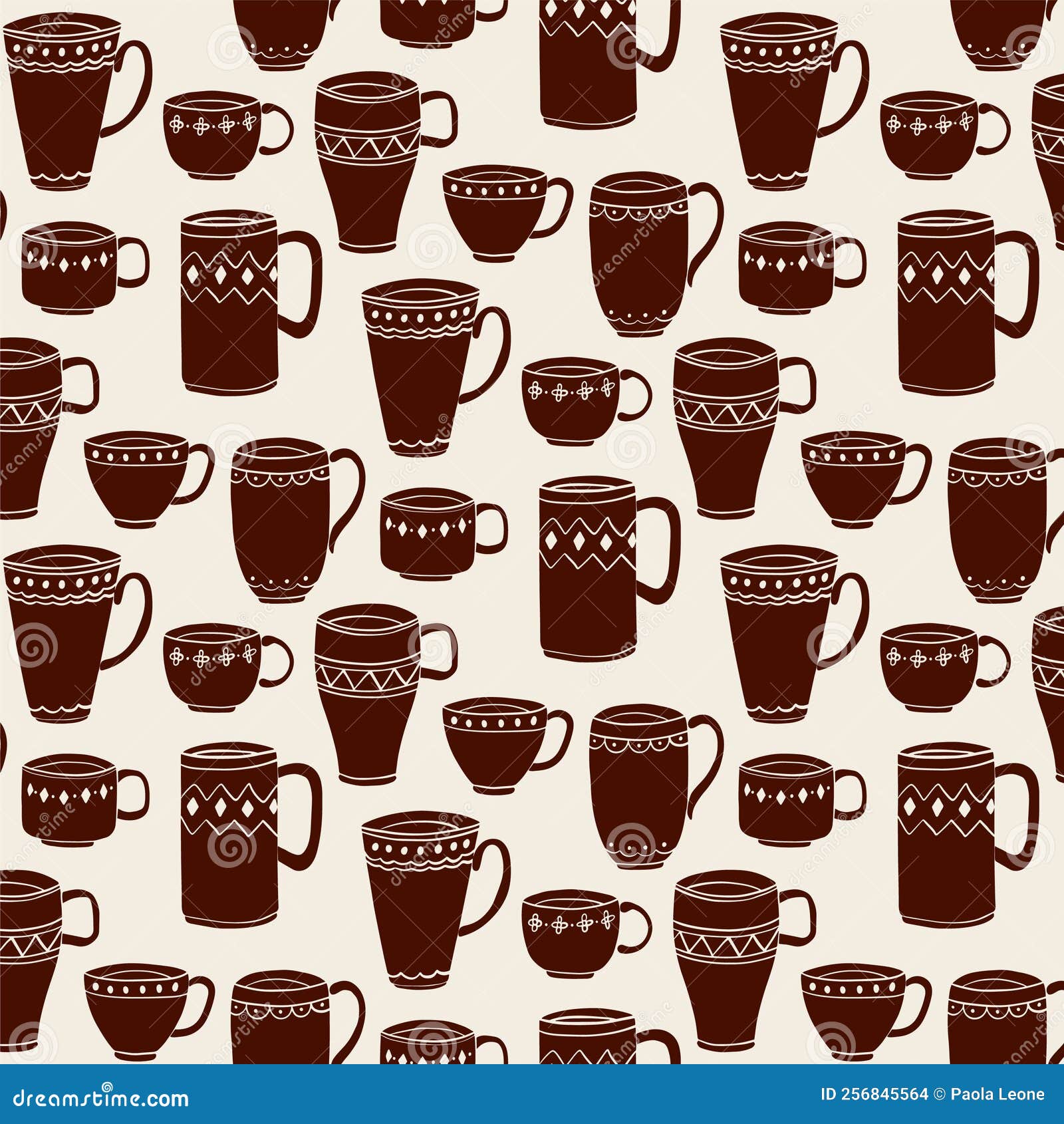 Mugs and Cups Seamless Pattern Vector Background Illustration for ...