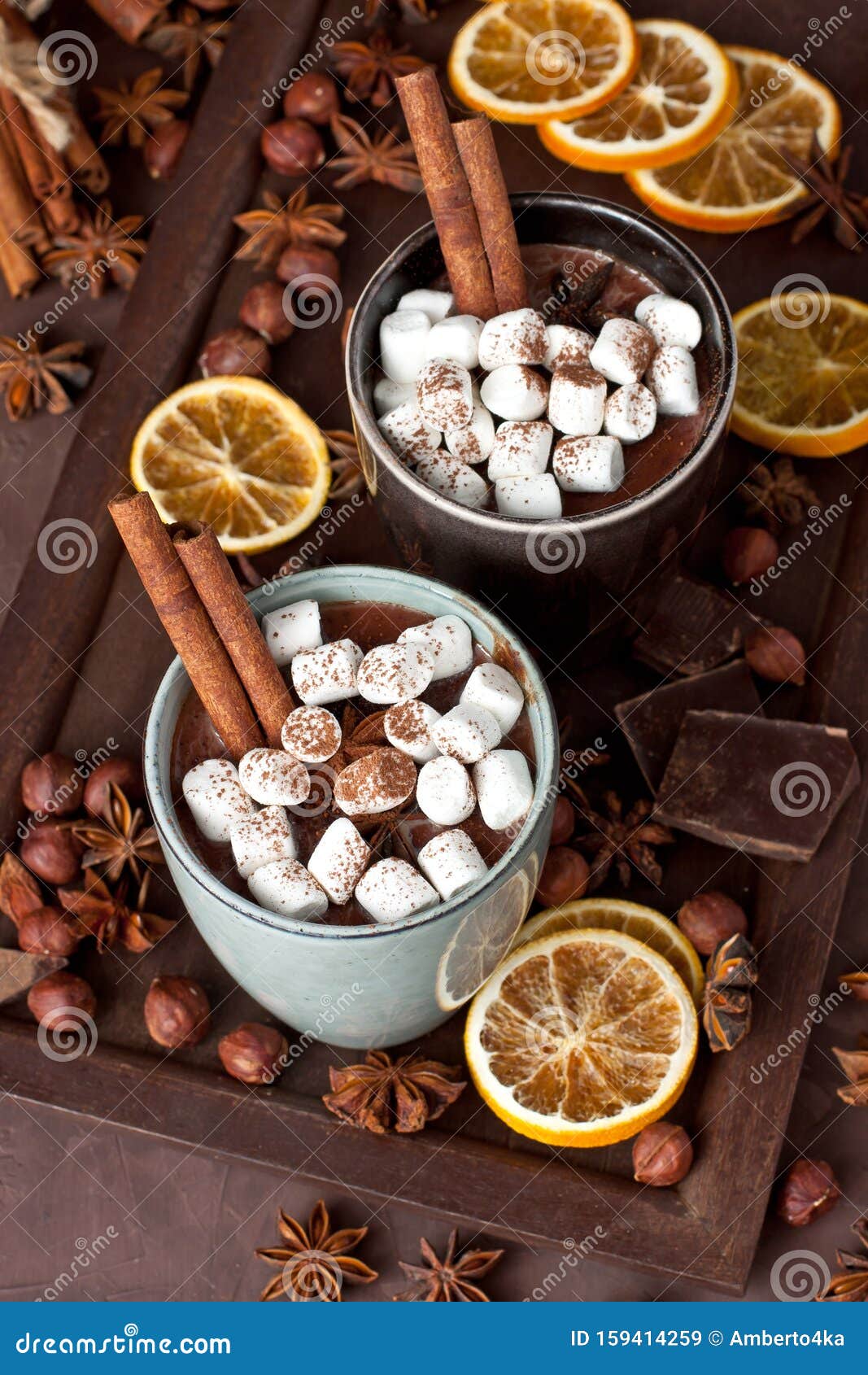 Mugs with Hot Chocolate on Table Stock Image - Image of background ...