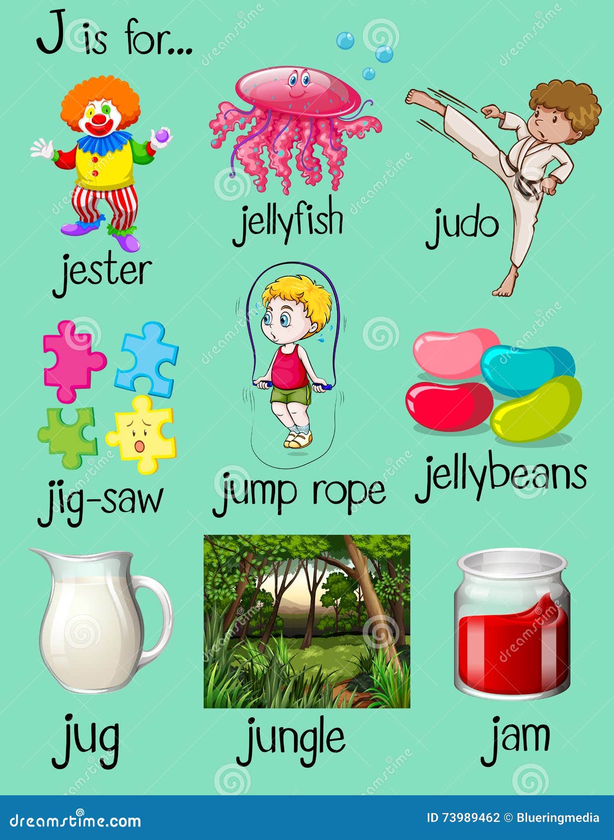 Muitas Palavras Começam Com a Letra J Ilustração do Vetor - Ilustração ...