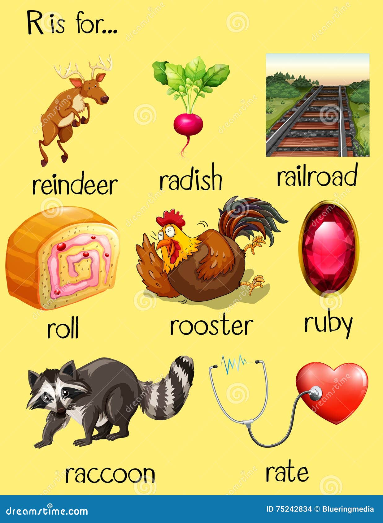 Muitas Palavras Começam Com a Letra R Ilustração do Vetor - Ilustração ...