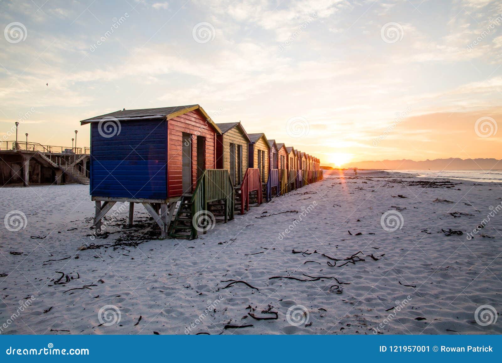 Muizenberg Huts Sunrise stock image. Image of landscape - 121957001
