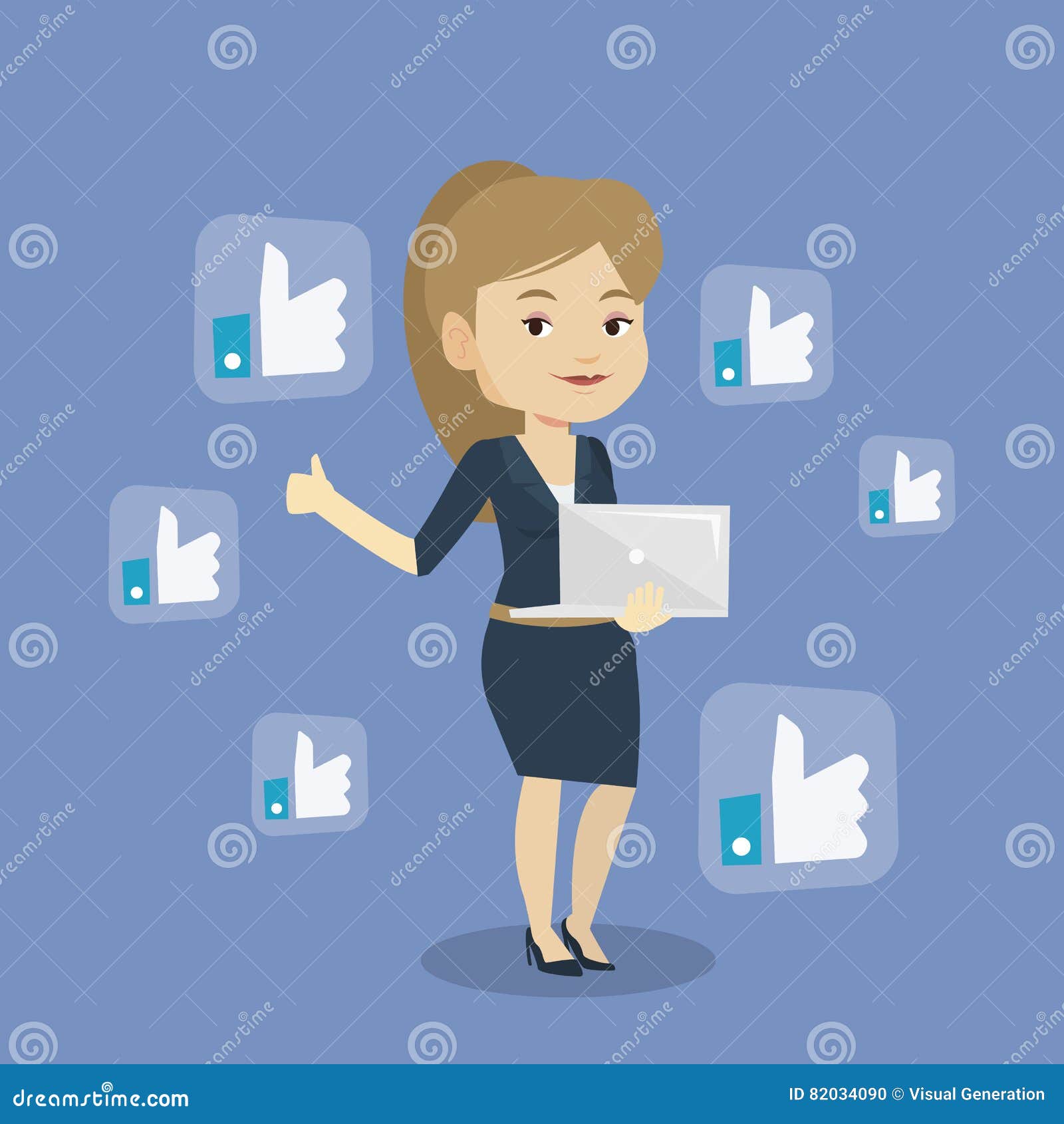 Mujer Con Como Los Botones Sociales De La Red Imagen editorial ...