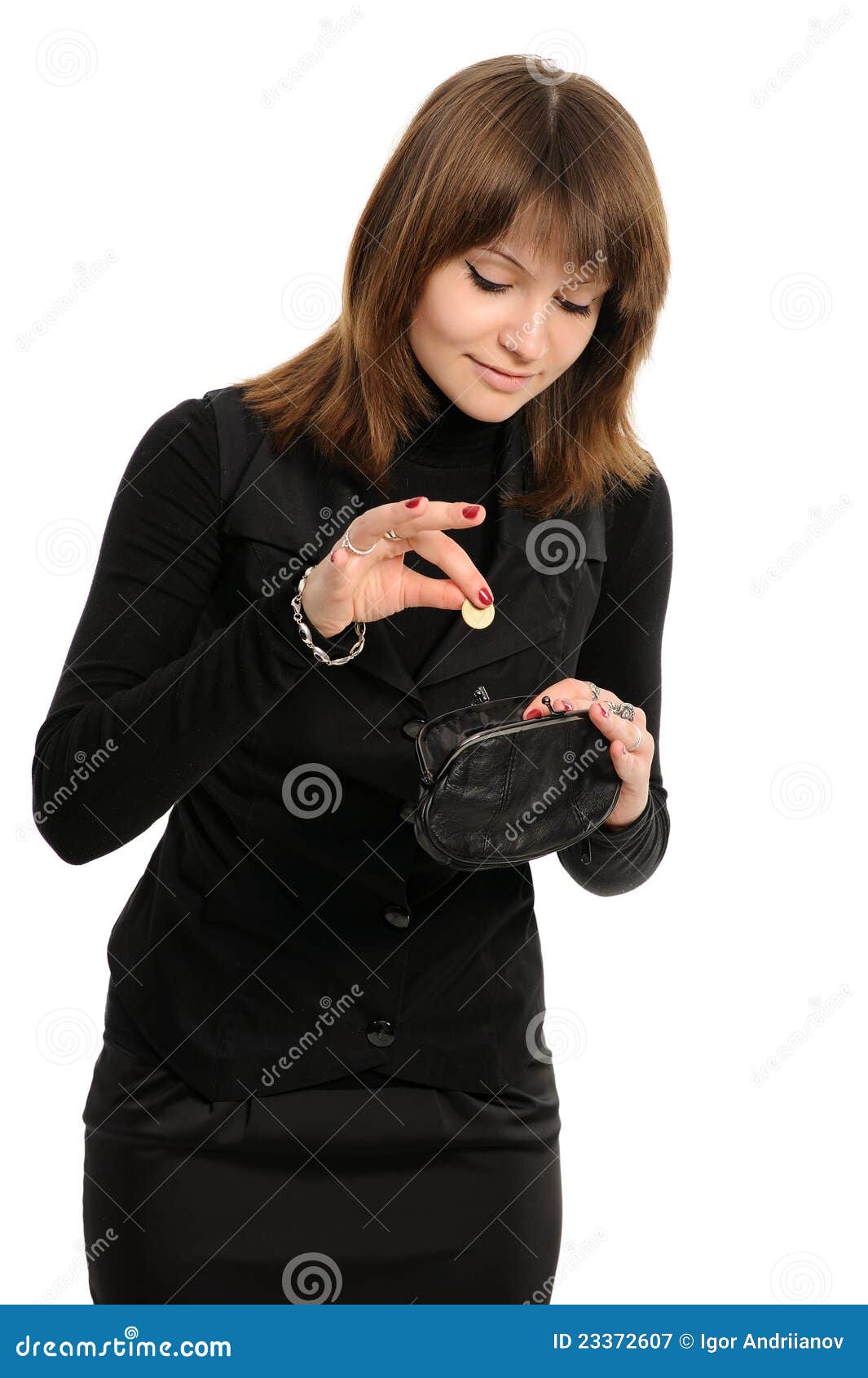 Mujer Con El Monedero Y El Dinero Imagen de archivo - Imagen de ...