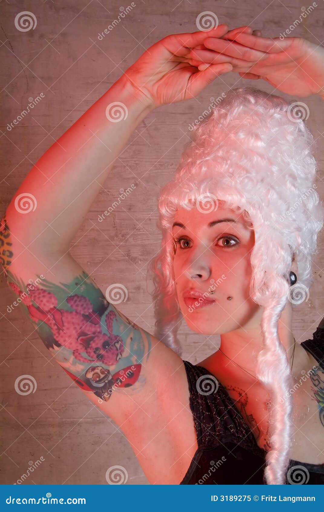 Mujer Con El Tatuaje Y El Peruke Imagen de archivo - Imagen de ansioso ...