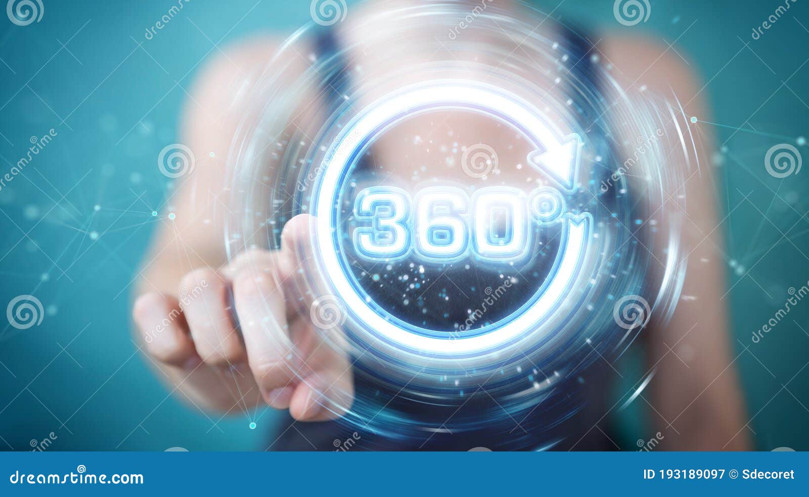 Mujer Con 360 Grados De Realidad Virtual Neon Interface 3d Representación Imagen de archivo ...