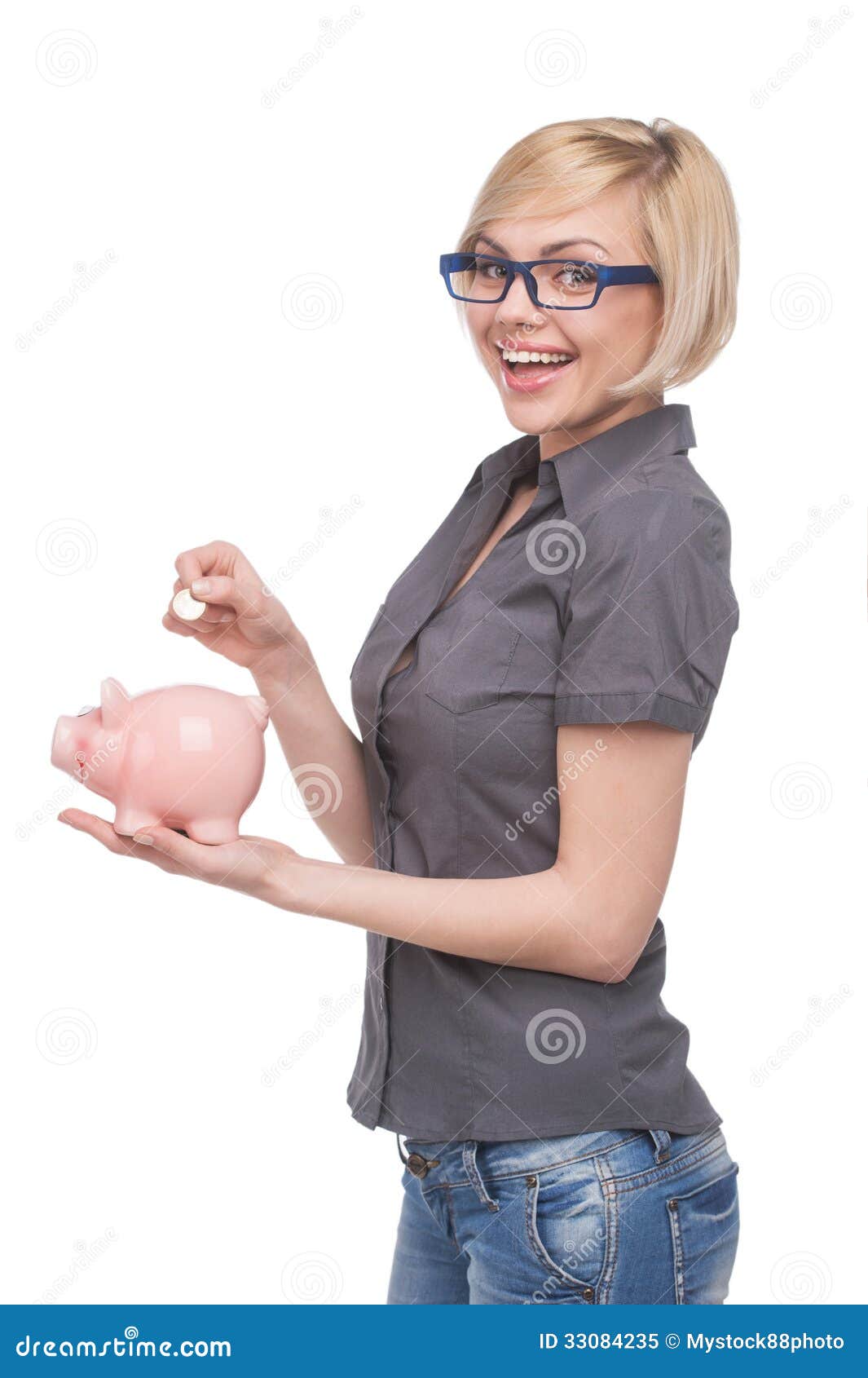 Mujer con la hucha. imagen de archivo. Imagen de felicidad - 33084235