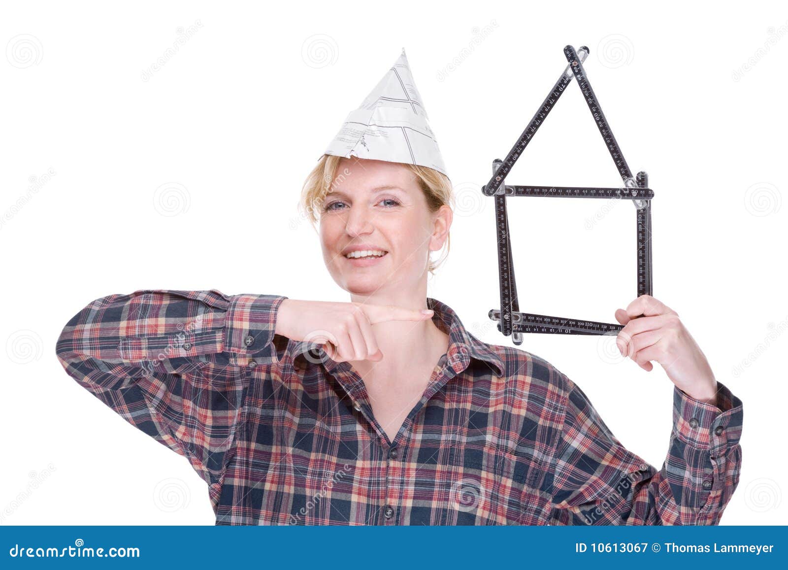 Mujer con metro plegable imagen de archivo. Imagen de trabajador - 10613067