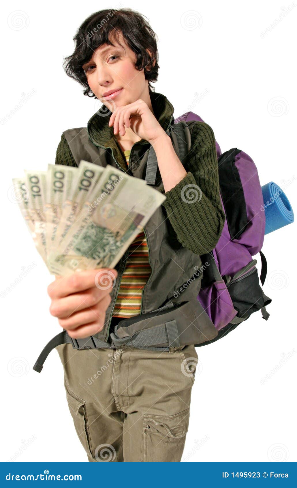 Mujer con un morral imagen de archivo. Imagen de recorrido - 1495923