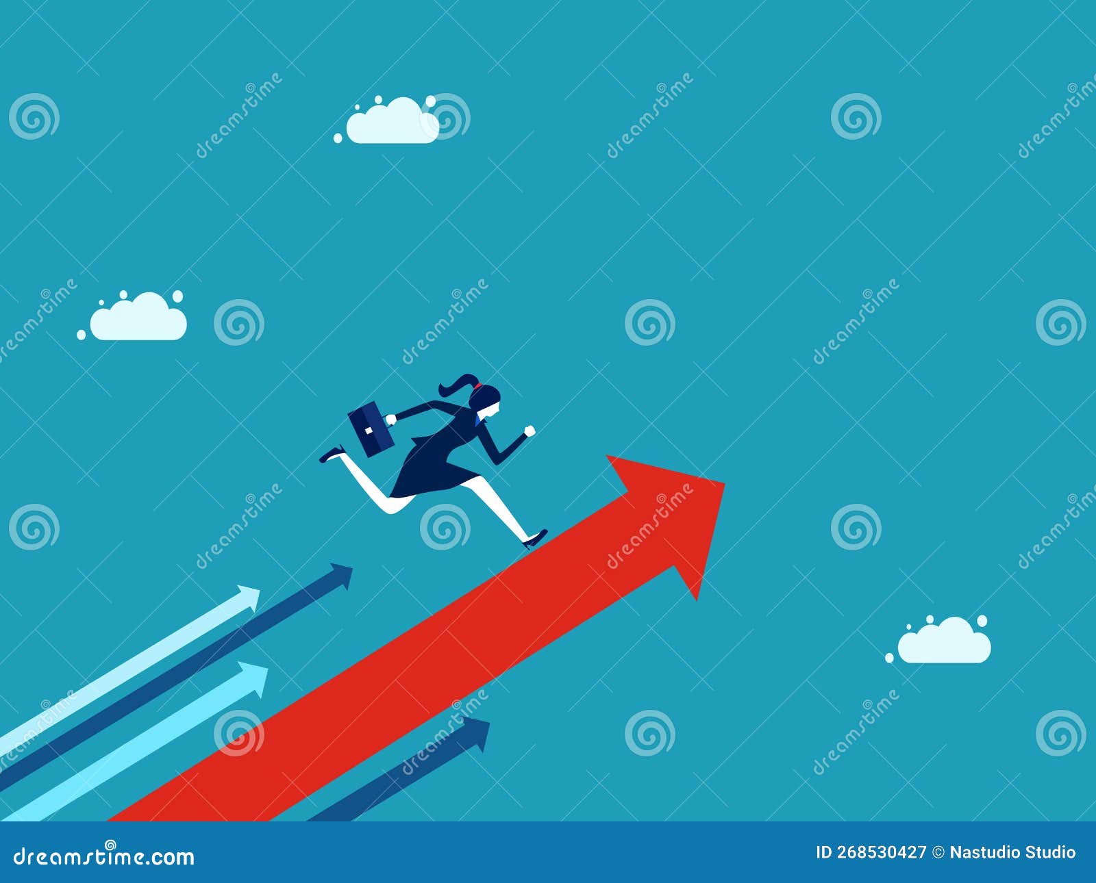 Mujer Corriendo Sobre La Flecha Del Progreso. Crecimiento Profesional Y ...