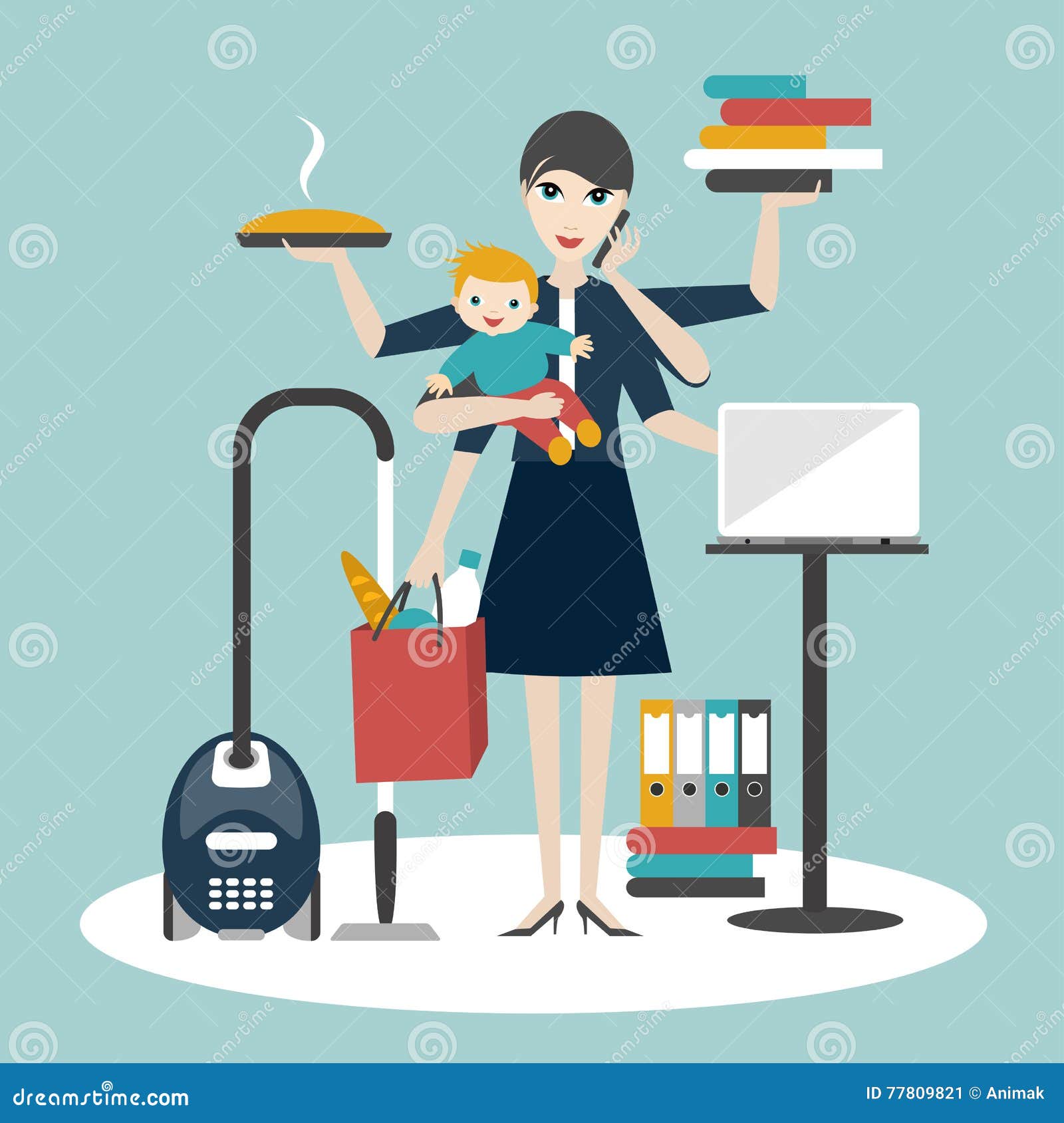 Mujer de Multitask ilustración del vector. Ilustración de multitarea ...