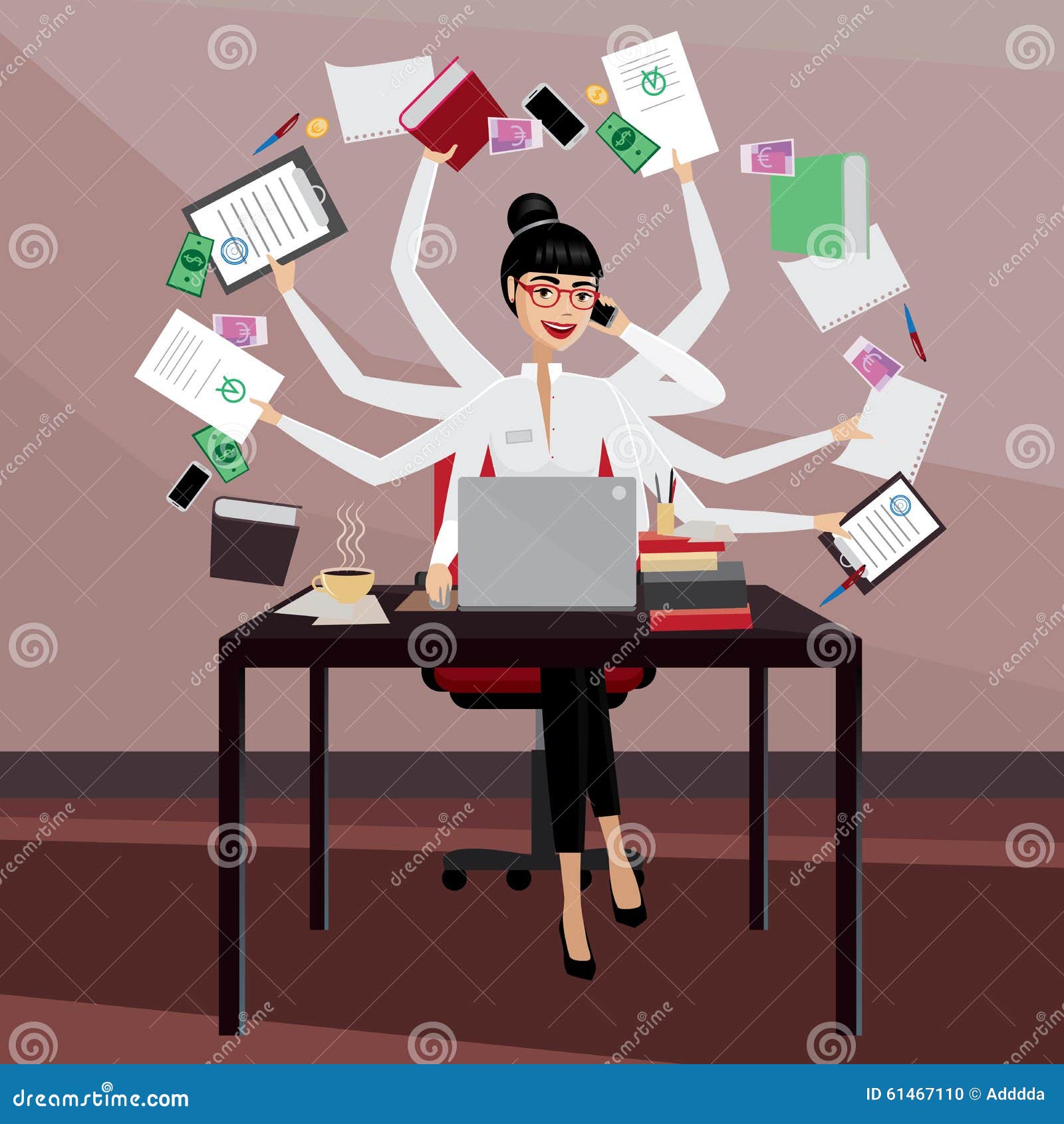 Mujer de negocios ocupada ilustración del vector. Ilustración de serio ...