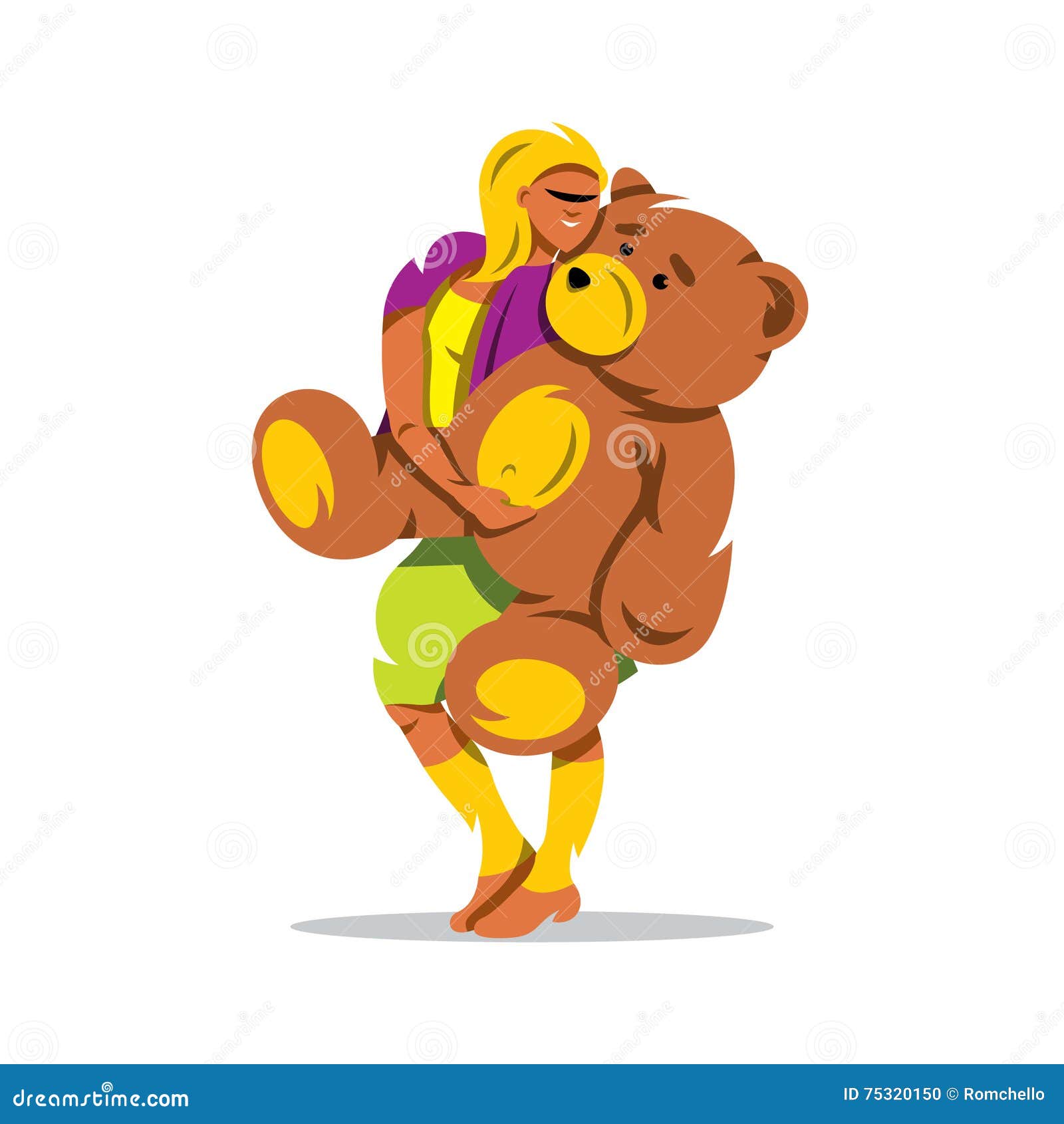 Mujer Del Vector Con Teddy Bear Cartoon Illustration Ilustración del ...