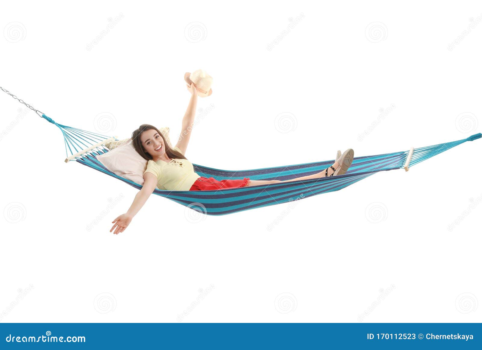 Mujer Descansando En Hamaca Sobre Fondo Imagen de archivo - Imagen de ...