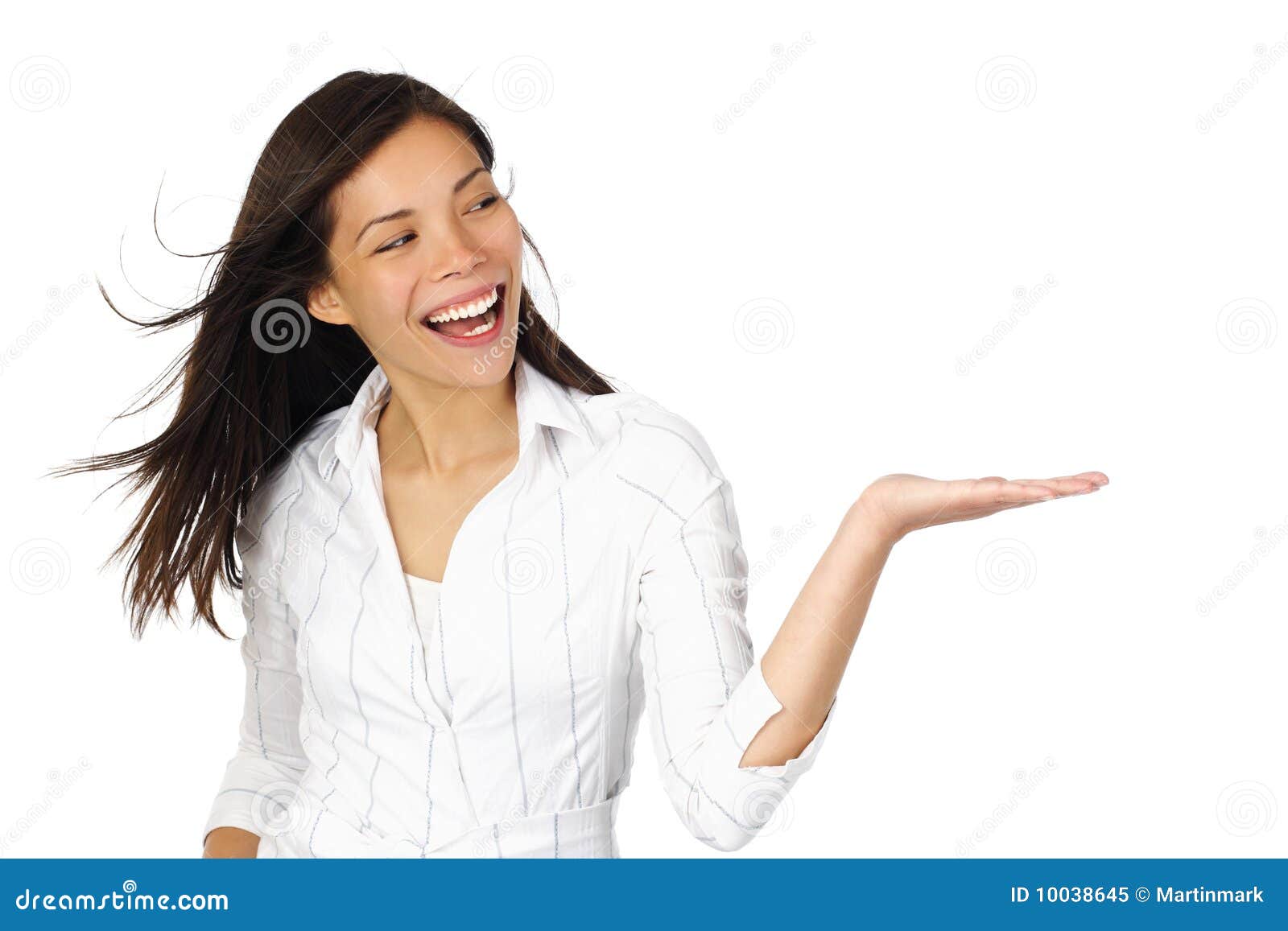 Mujer Emocionada Que Muestra El Producto. Imagen de archivo - Imagen de ...