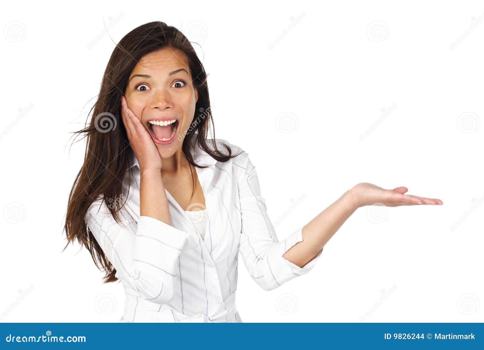 Mujer Emocionada Que Muestra El Producto Foto de archivo - Imagen de ...