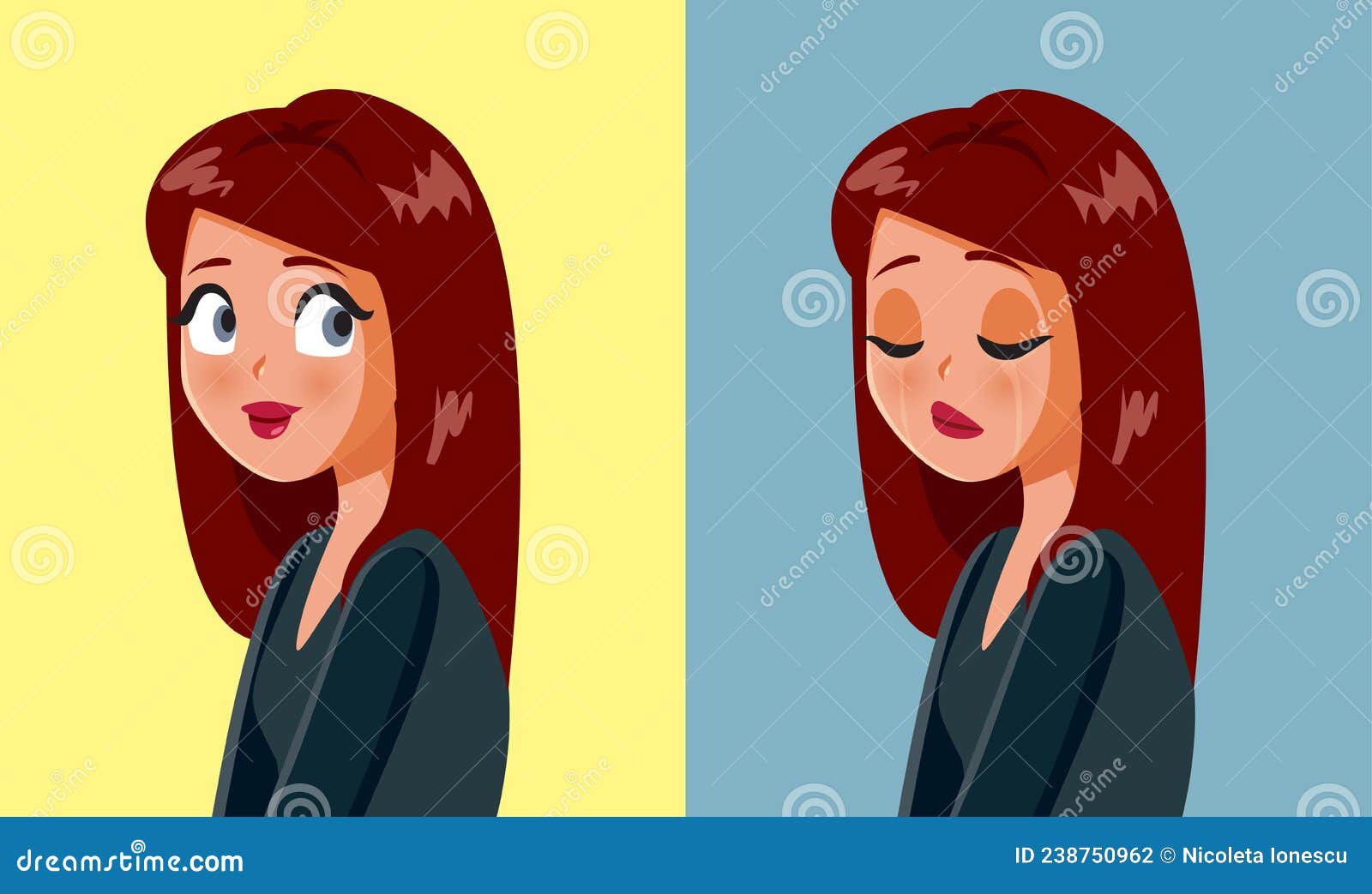 Mujer Expresando Felicidad Y Tristeza Ilustración Vectorial De Dibujos ... Mujer Expresando Felicidad Y Tristeza Ilustración Vectorial De Dibujos ...