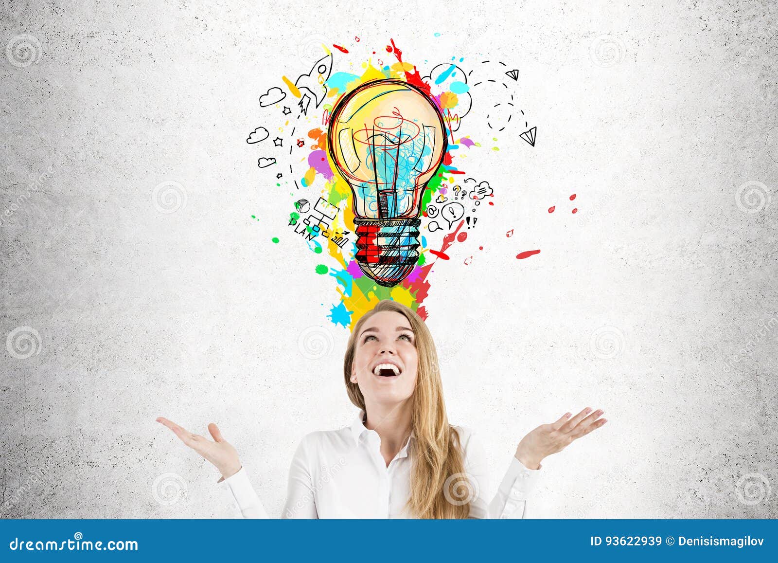 Mujer Feliz Con La Mejor Idea Imagen de archivo - Imagen de brainwave ...