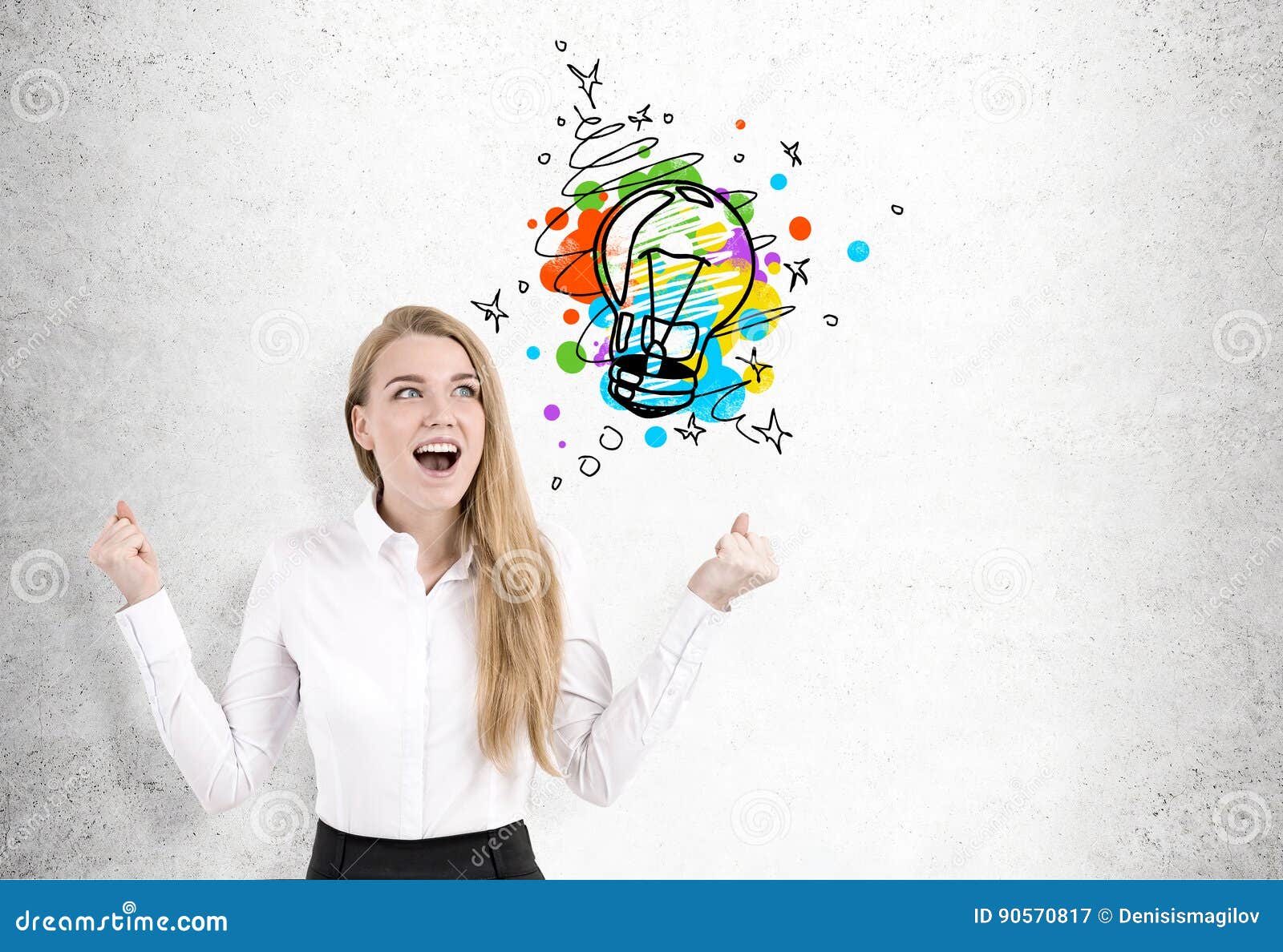 Mujer Feliz E Idea Brillante Imagen de archivo - Imagen de garabato ...