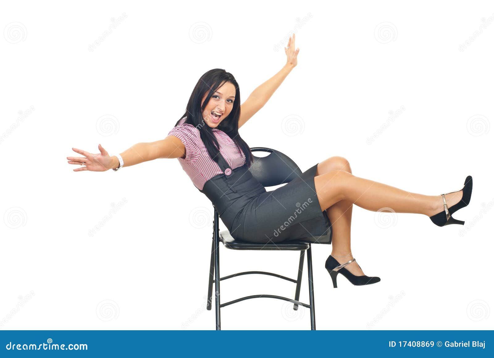 Mujer feliz en silla imagen de archivo. Imagen de hembra - 17408869