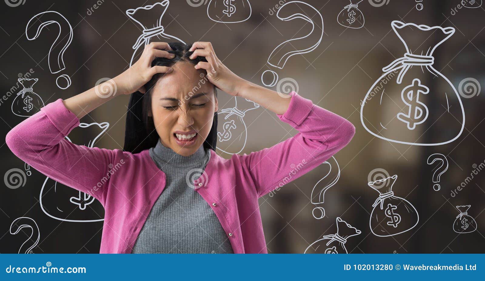 Mujer Frustrada Con Los Iconos De Las Finanzas Foto de archivo - Imagen ...
