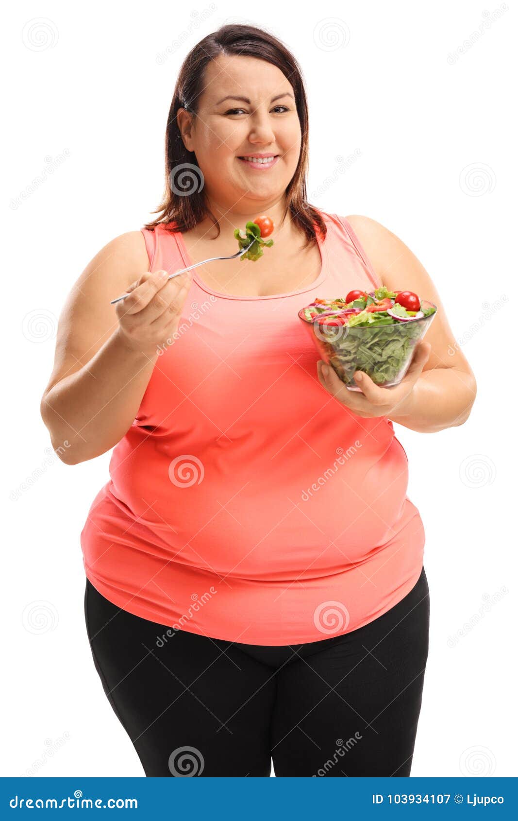 Mujer Gorda Que Come Una Ensalada Imagen de archivo - Imagen de ...