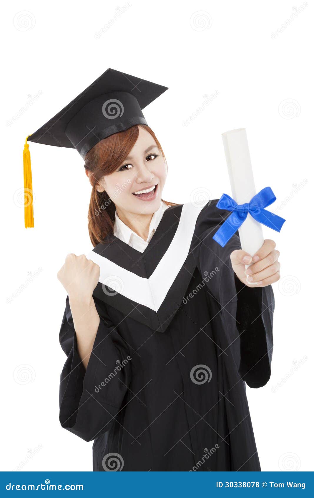 Mujer Graduada Sonriente Con Grado Foto de archivo - Imagen de ...