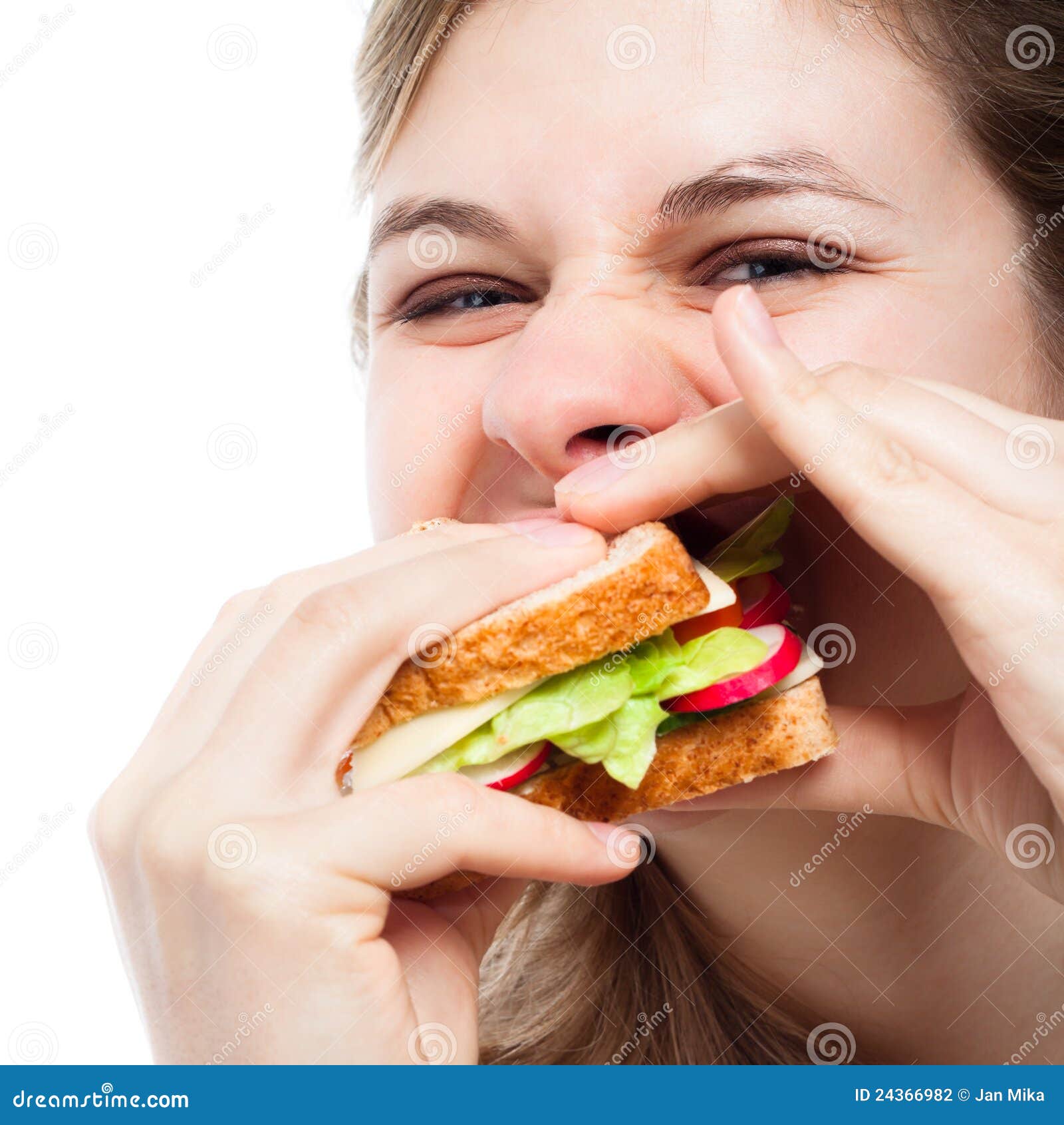 Mujer Hambrienta Que Come El Emparedado Foto de archivo - Imagen de ...