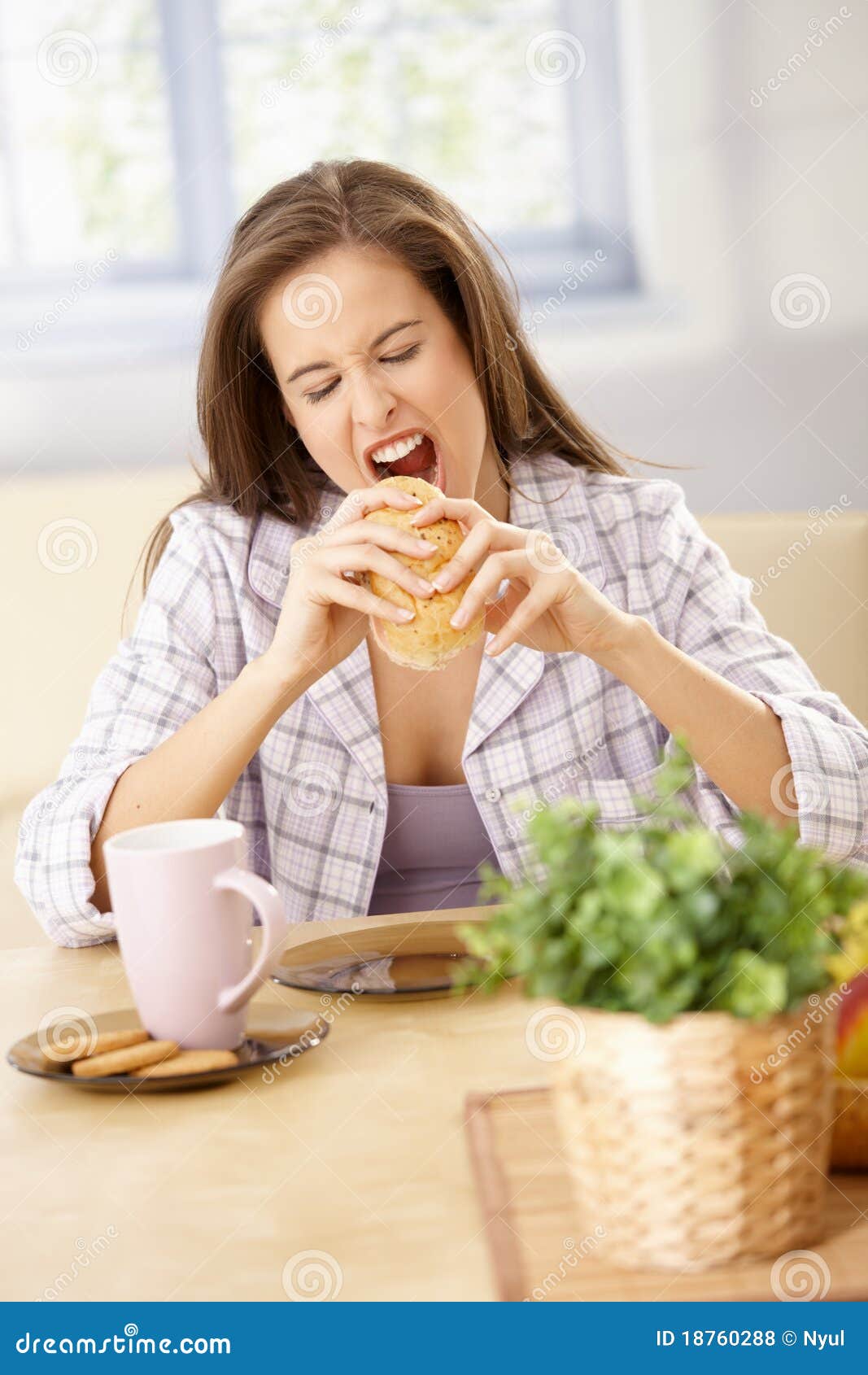 Mujer Hambrienta Que Muerde En El Emparedado Foto de archivo - Imagen ...