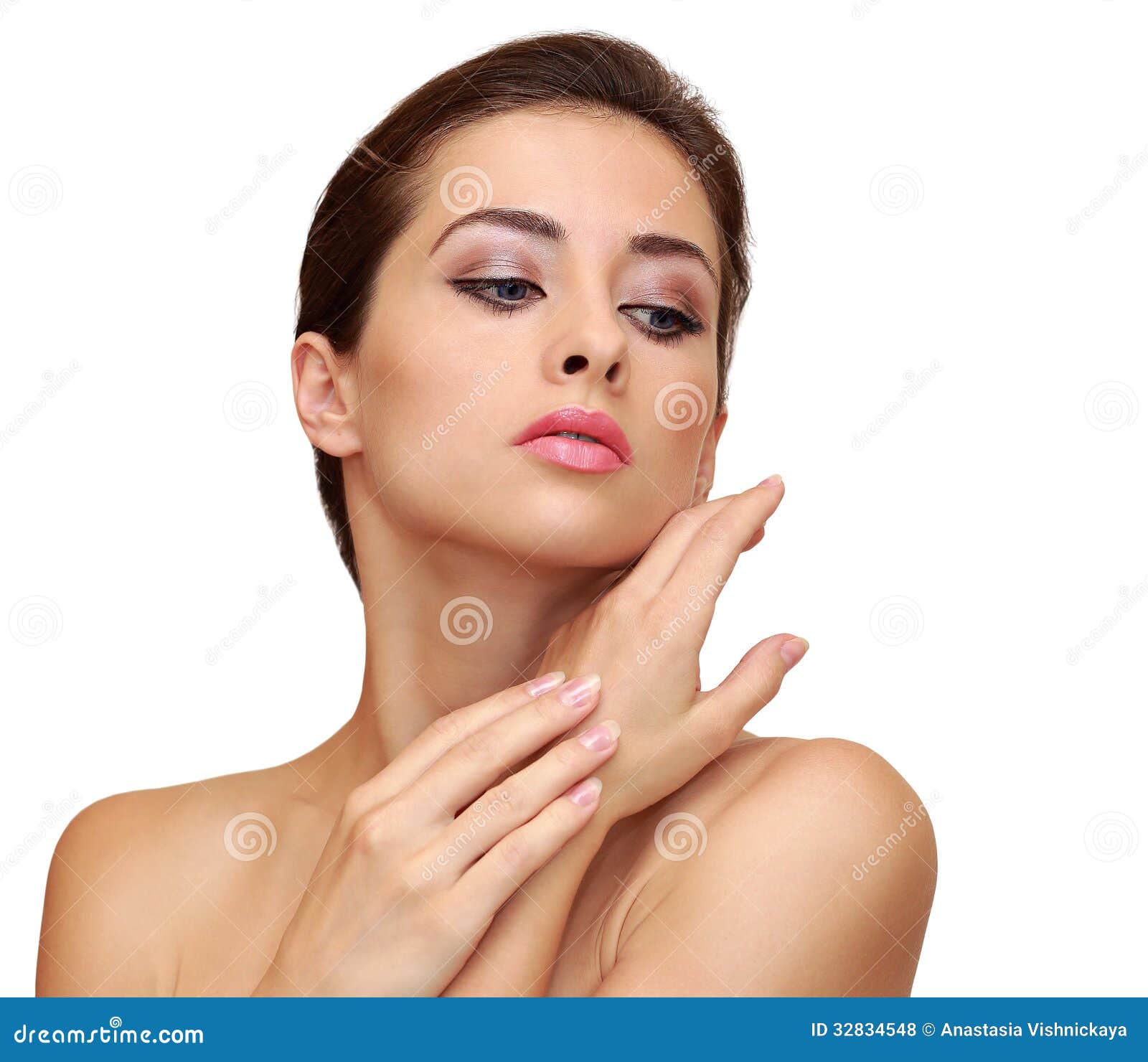 Mujer Hermosa Con La Cara Limpia Foto de archivo - Imagen de mano ...