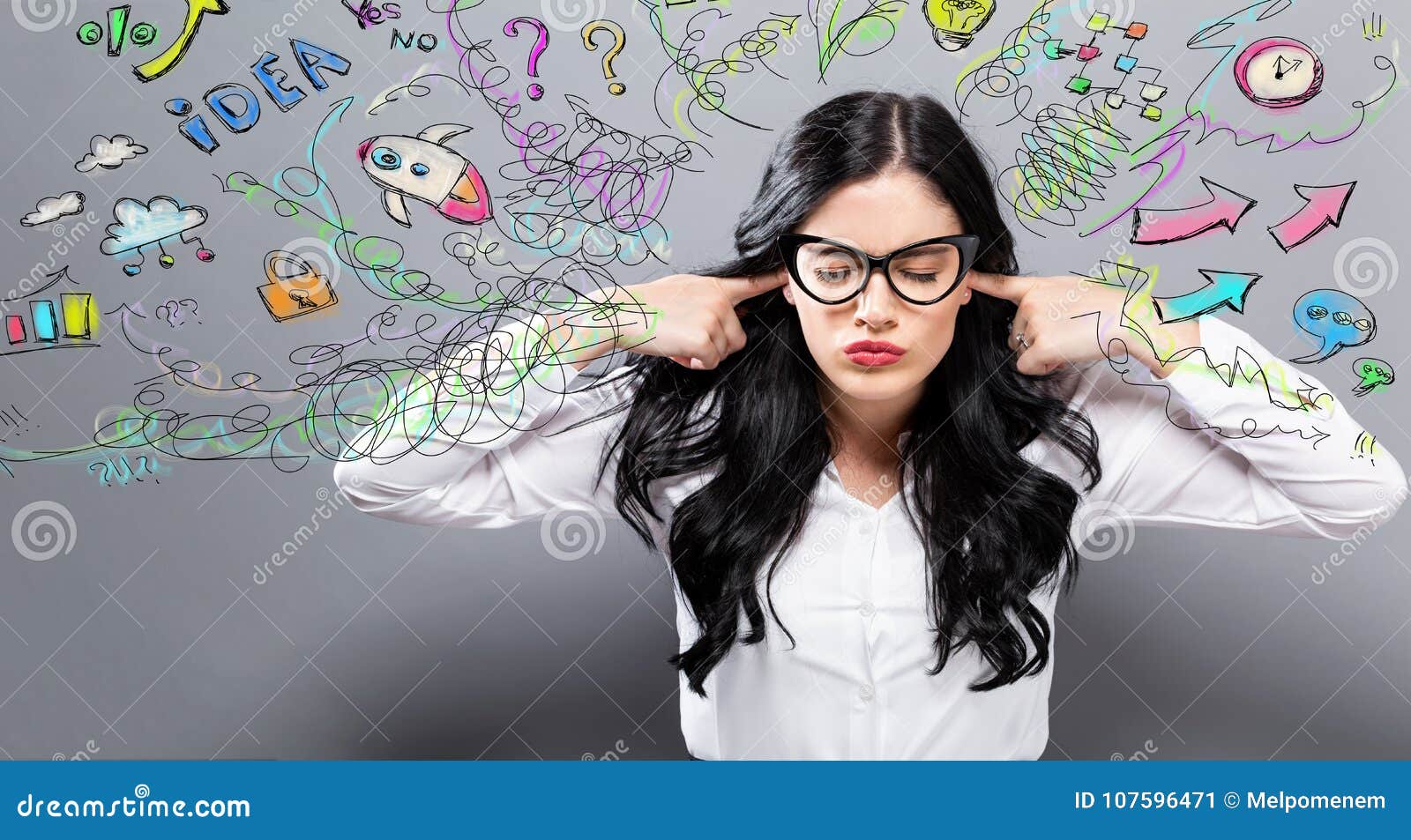 Mujer Infeliz Con Muchos Pensamientos Imagen de archivo - Imagen de ...