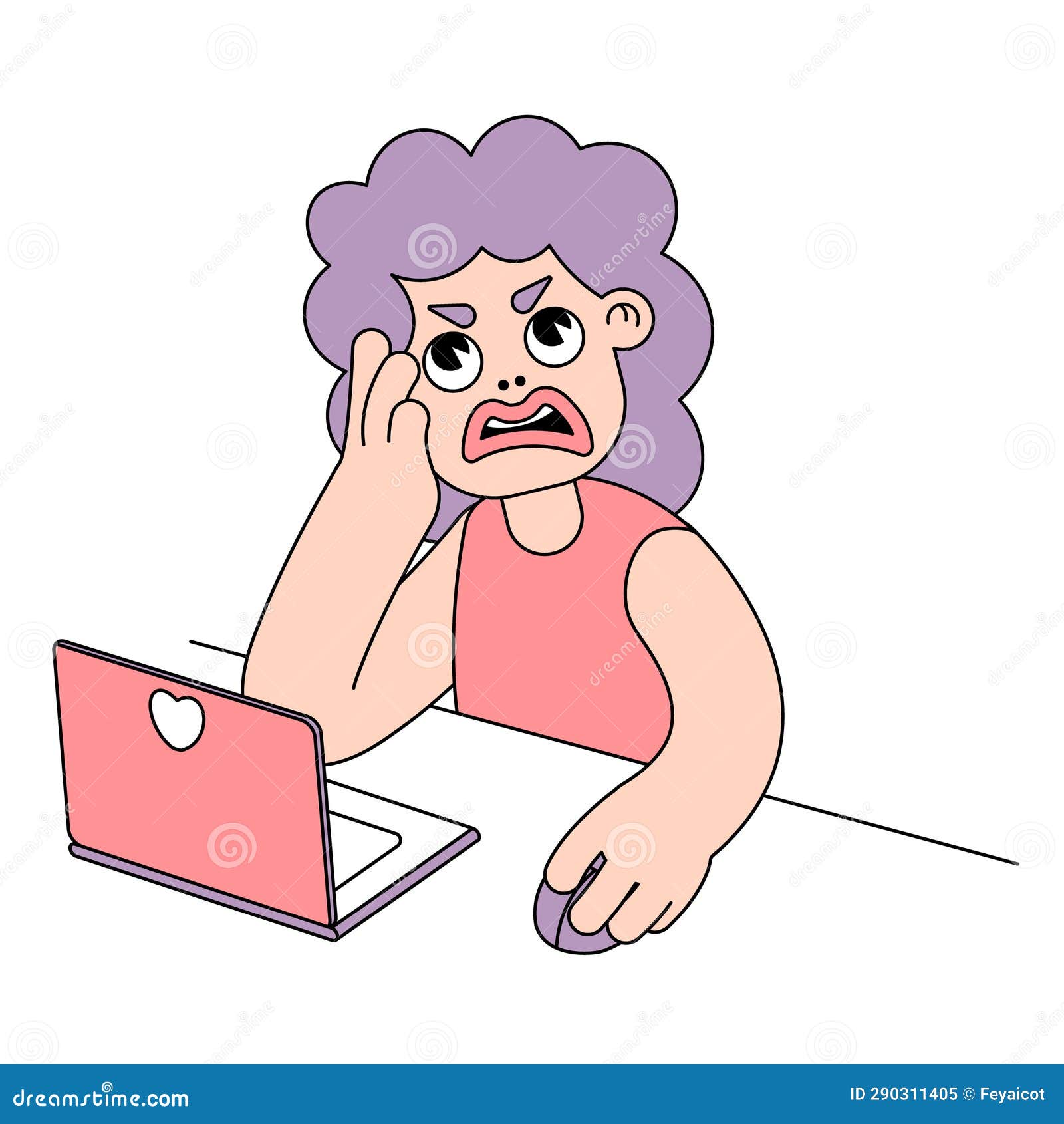 Mujer Insatisfecha De Caricatura Sentada En La Computadora Vector Ilustración Del Vector