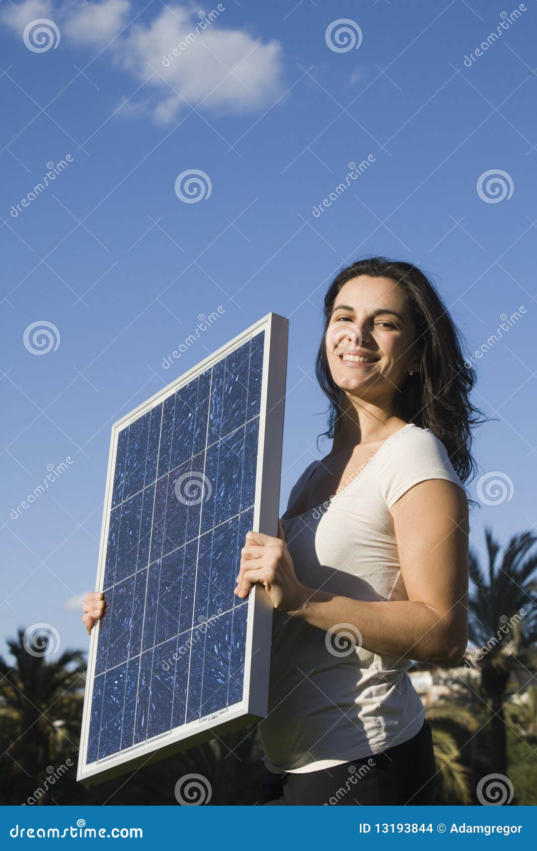 Mujer Joven Con Un Panel Solar Foto de archivo - Imagen de industrial ...