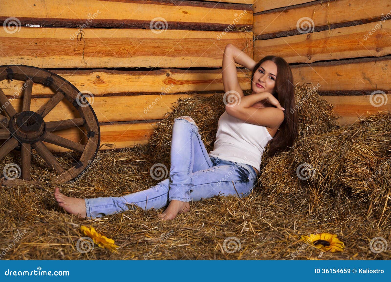 Mujer joven en un henil imagen de archivo. Imagen de granero - 36154659